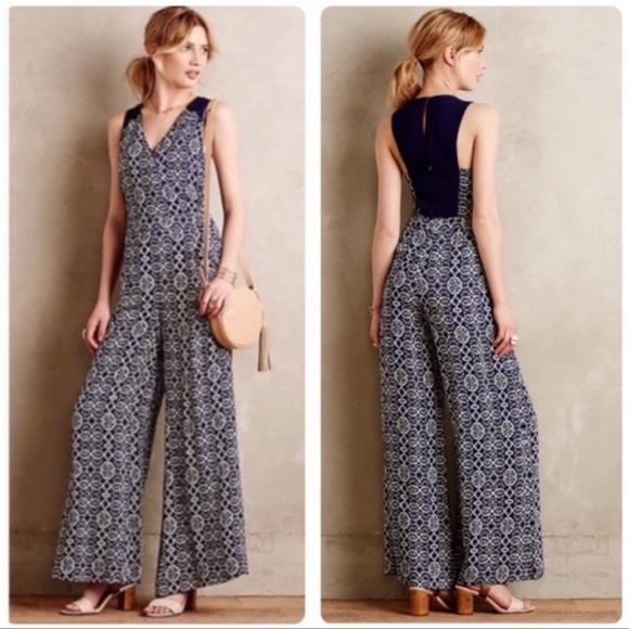 elevenses | Pants & Jumpsuits | Anthropologie Elevenses Audra Printed Wide Leg Jumpsuit | Poshmark